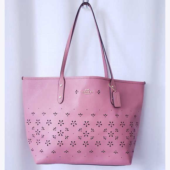 Coach | Bags | Nwt Coach Vintage Pink Floral Perforated Leather City Tote Bag Final Price | Poshmark